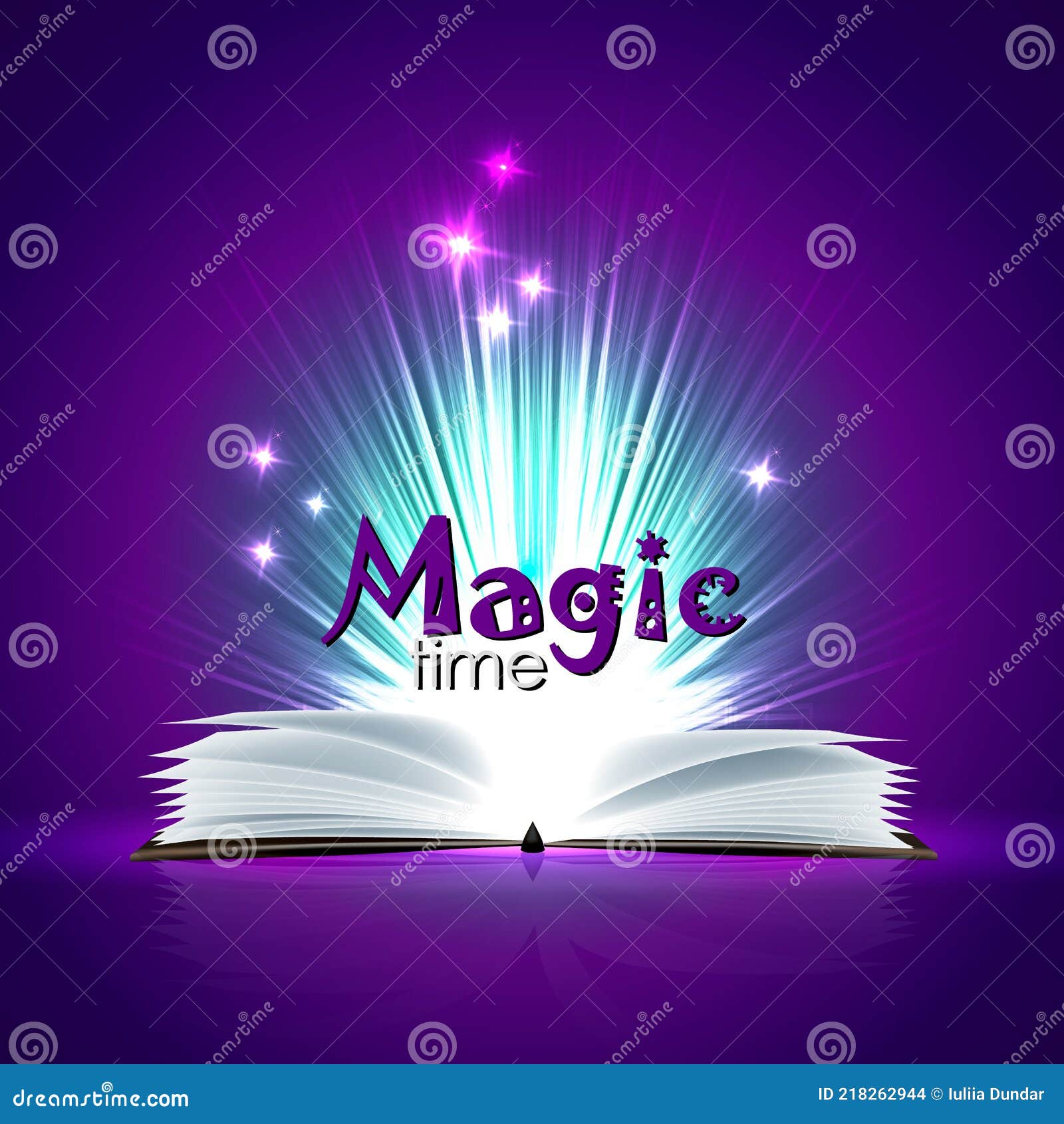 Open Magic Book with Shiny Magic Effect. Stock Vector - Illustration of ...