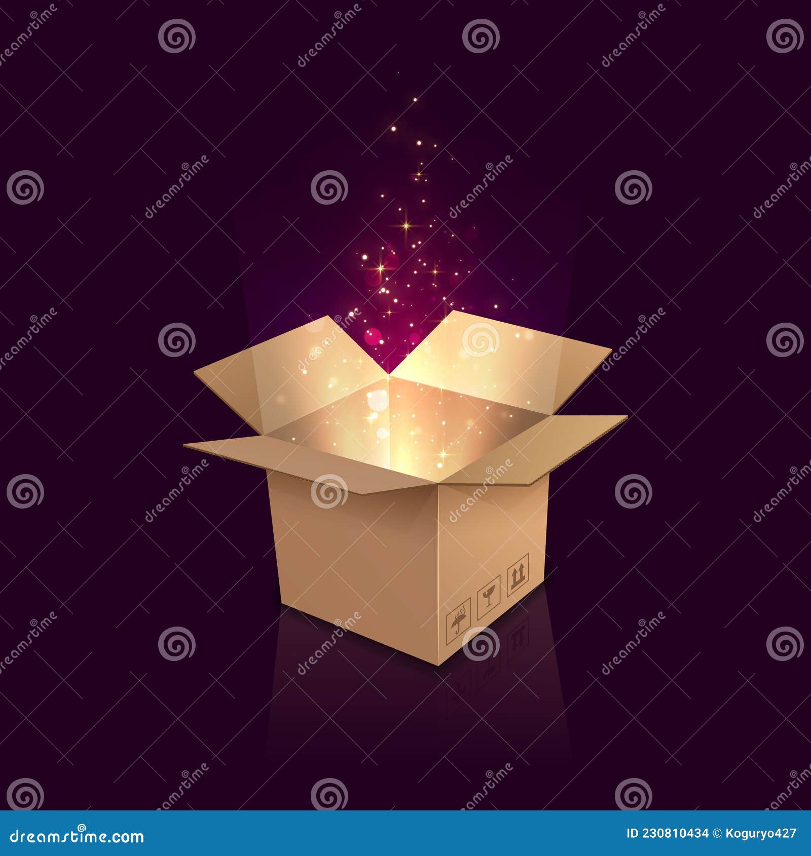 Open Magic Cardboard Box with a Glow Inside. Stock Vector ...