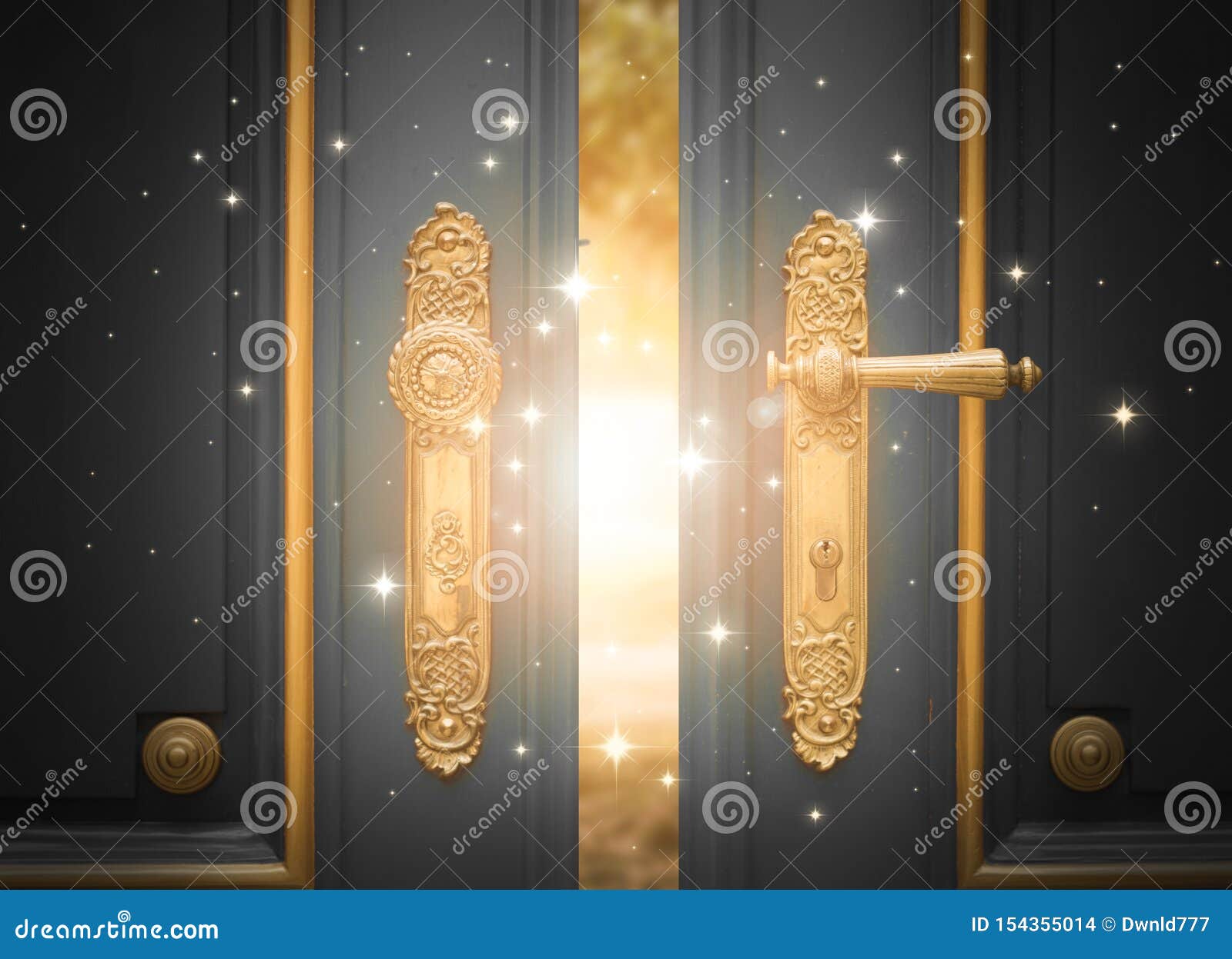 Open Magic Door with Shining Light and Sparkles Stock Photo - Image of ...