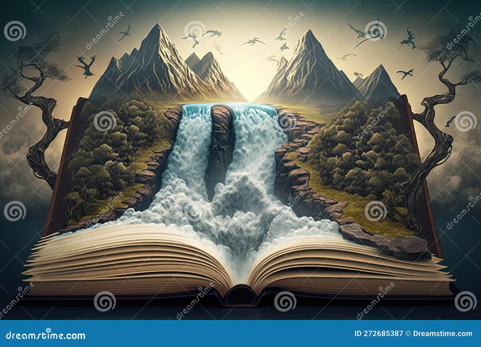 Open Magical Book with Fantasy Landscape Over Pages. Created with ... Open Magical Book with Fantasy Landscape Over Pages. Created with ...