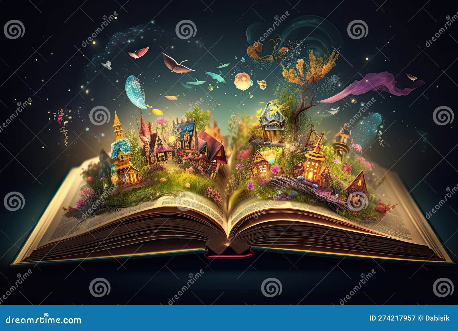 Open Magical Book with Fantasy Landscape Over Pages. Created with ... Open Magical Book with Fantasy Landscape Over Pages. Created with ...