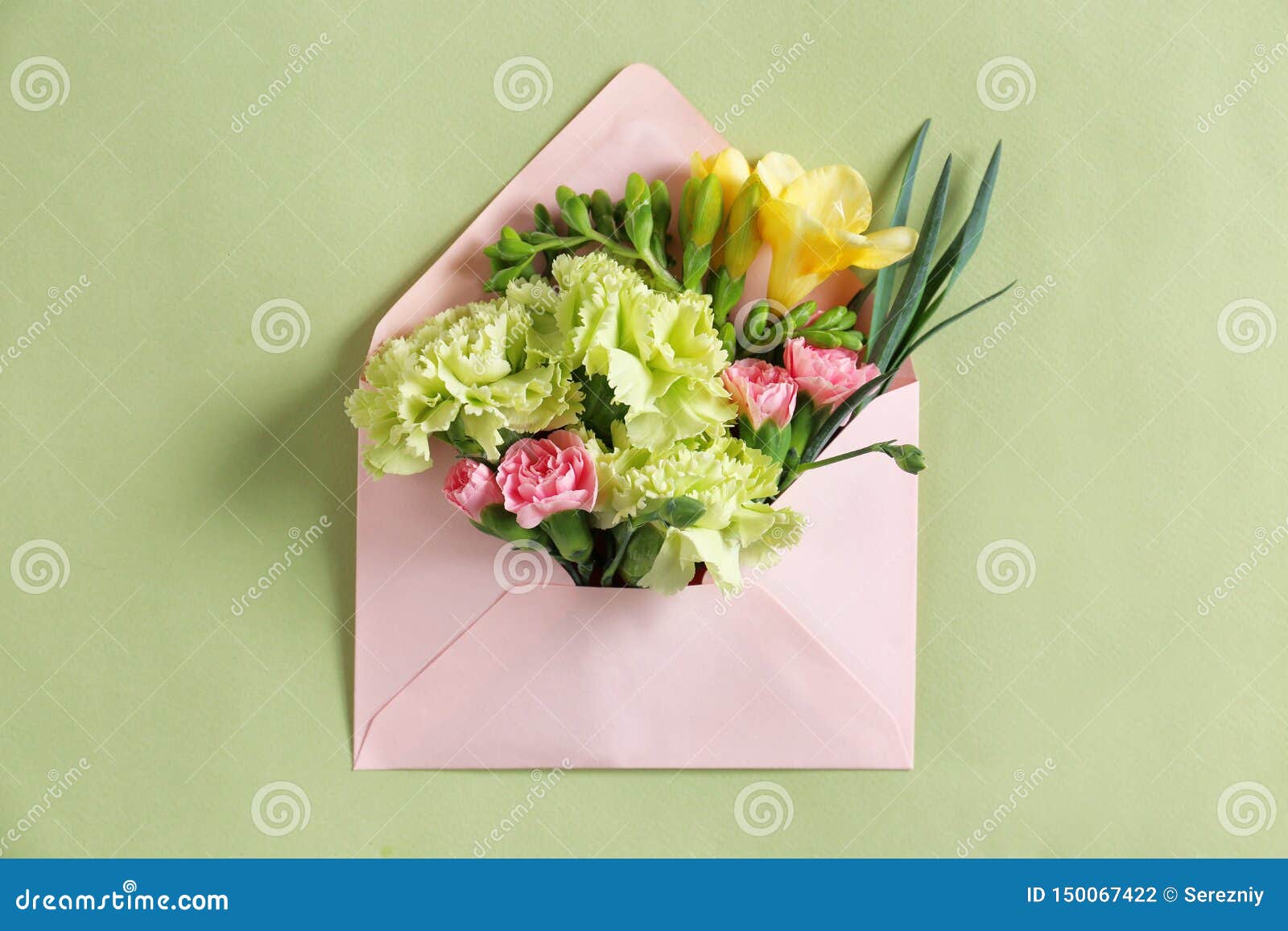 Open Mail Envelope With Flowers On Color Background Stock Photo ...