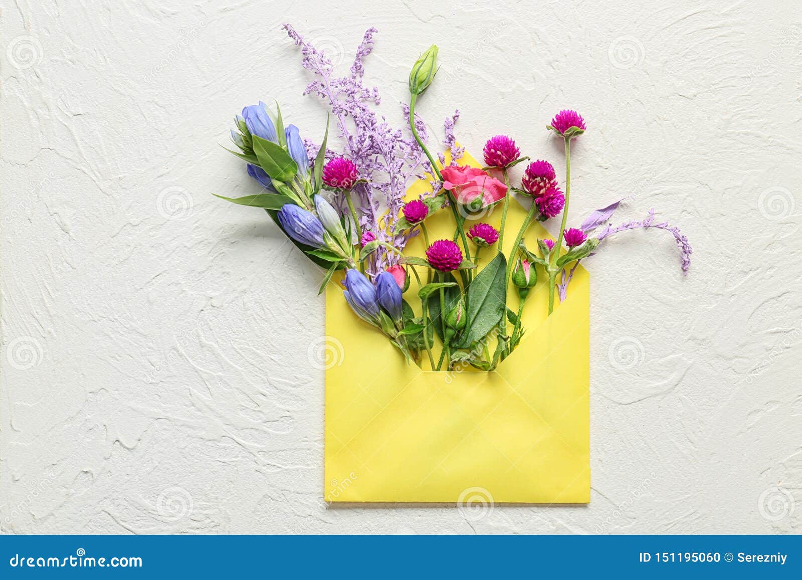 Open Mail Envelope With Rose Flowers On Grey Textured Background ...