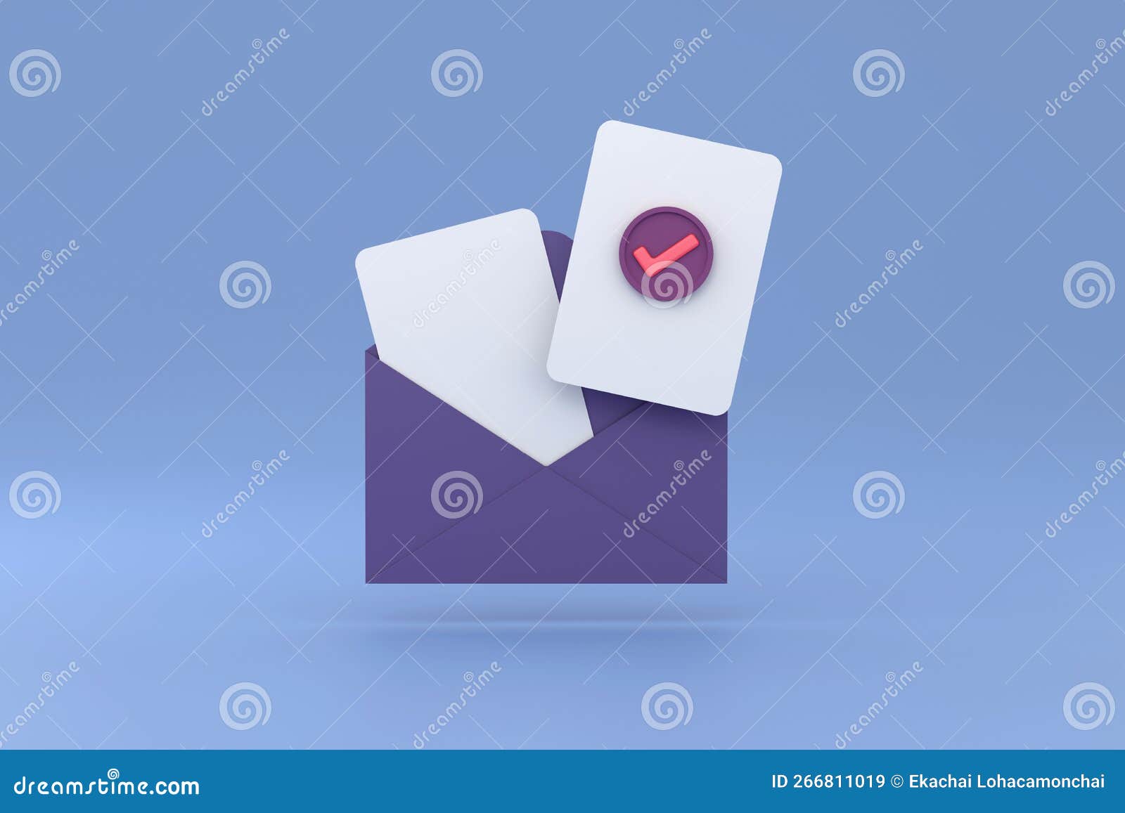 Open Mail Envelope Icon with Check Mark Isolated. Render Approvement ...