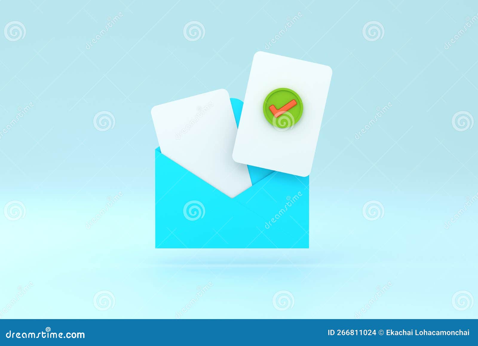 Open Mail Envelope Icon with Check Mark Isolated. Render Approvement ...