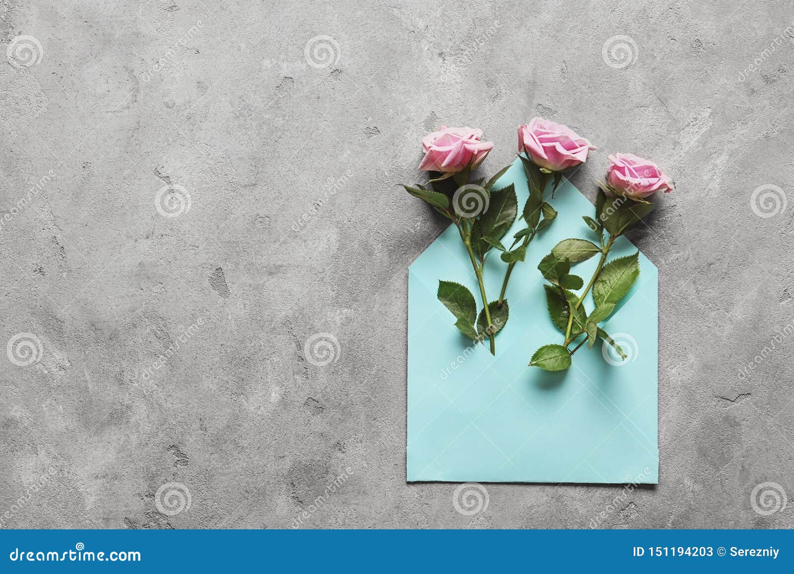 Open Mail Envelope With Rose Flowers On Grey Textured Background ...