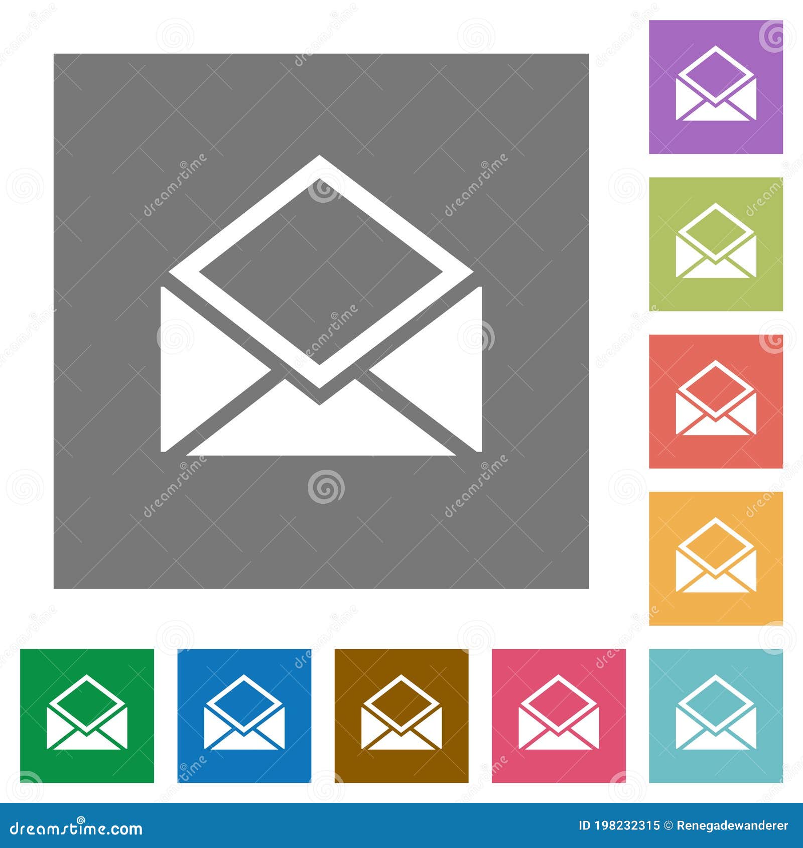 Open Mail Square Flat Icons Stock Vector - Illustration of nformation ...