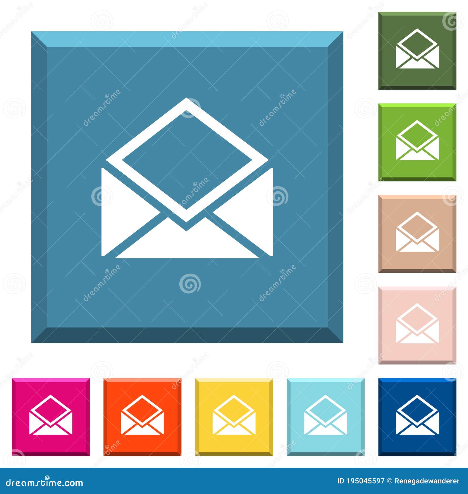 Open Mail White Icons on Edged Square Buttons Stock Vector ...