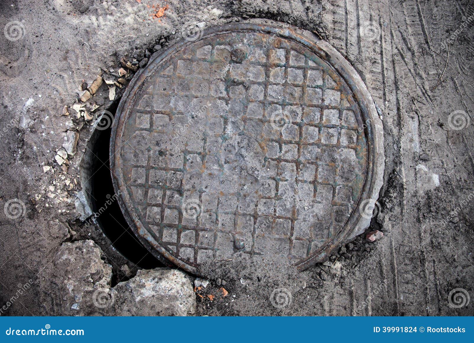 Open Manhole with Metal Cover Stock Photo - Image of confinedspace ...