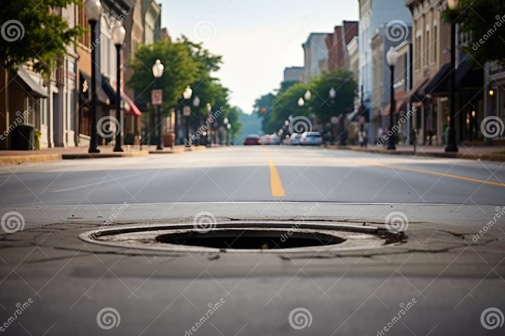 Open Manhole in the Middle of the Street Stock Photo - Image of ...