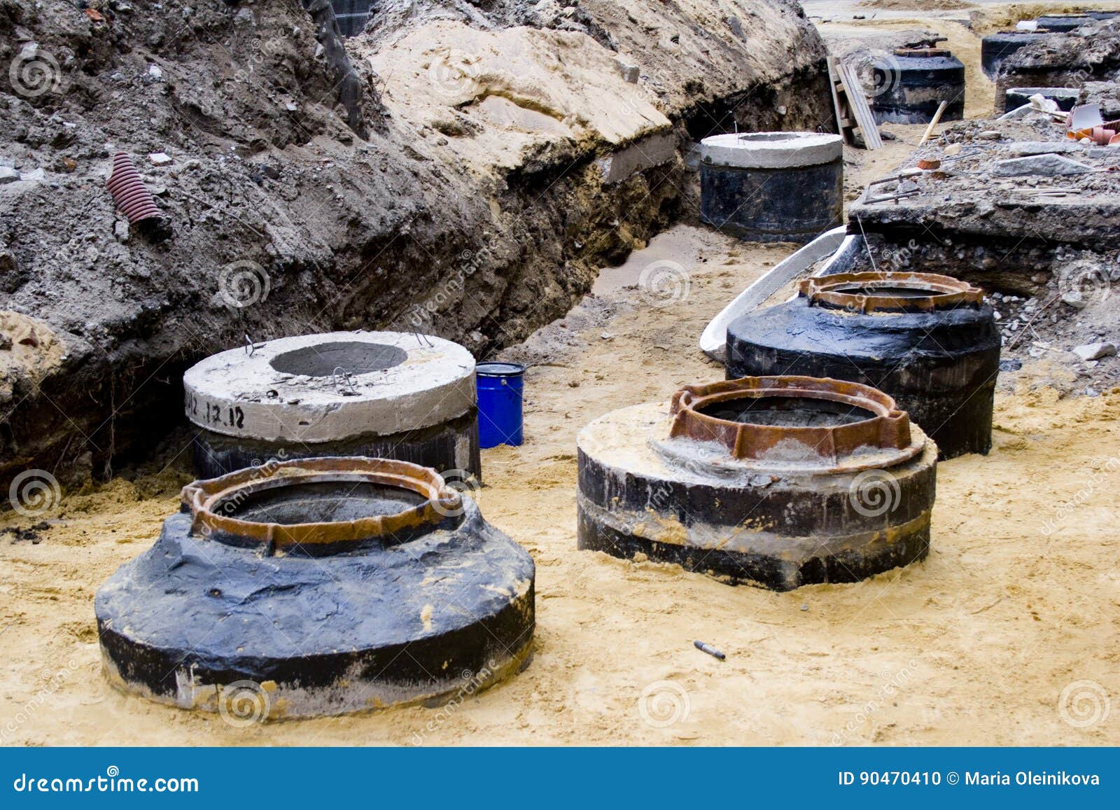 Open manhole stock photo. Image of construction, sewer - 90470410