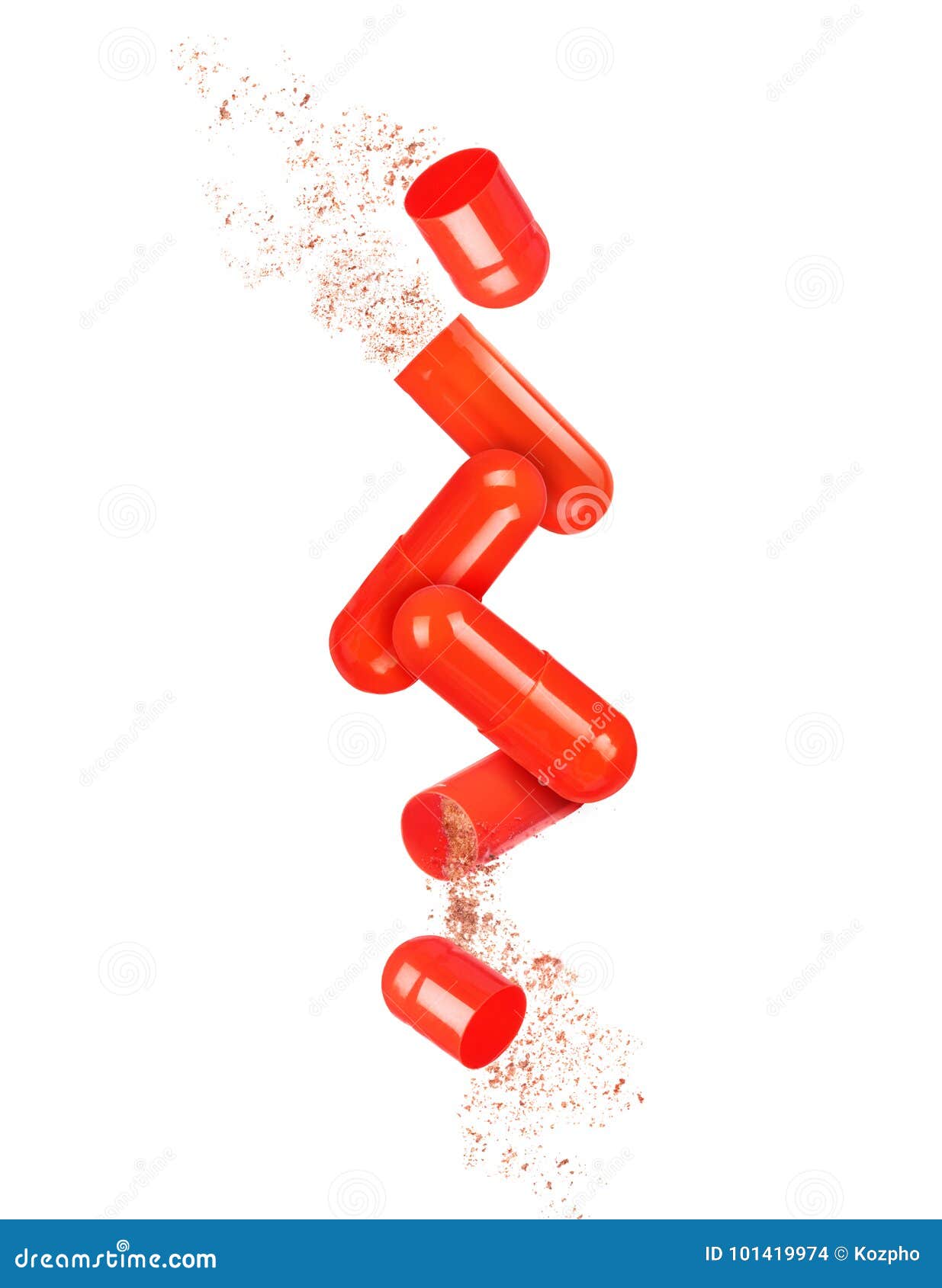 Open Medical Pills Falling Against a White Background Stock Photo ...