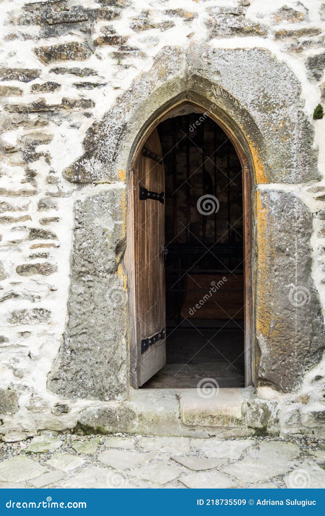 Open Old Medieval Style Broun Wooden Door On Classic Facade Building In ...