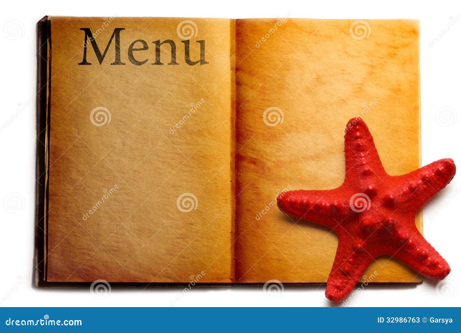Open menu book and seastar stock image. Image of book - 32986763