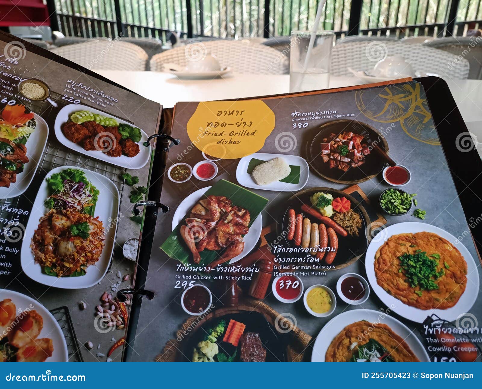 An Open Menu is Placed on a White Table. Open the Menu To View Food ...