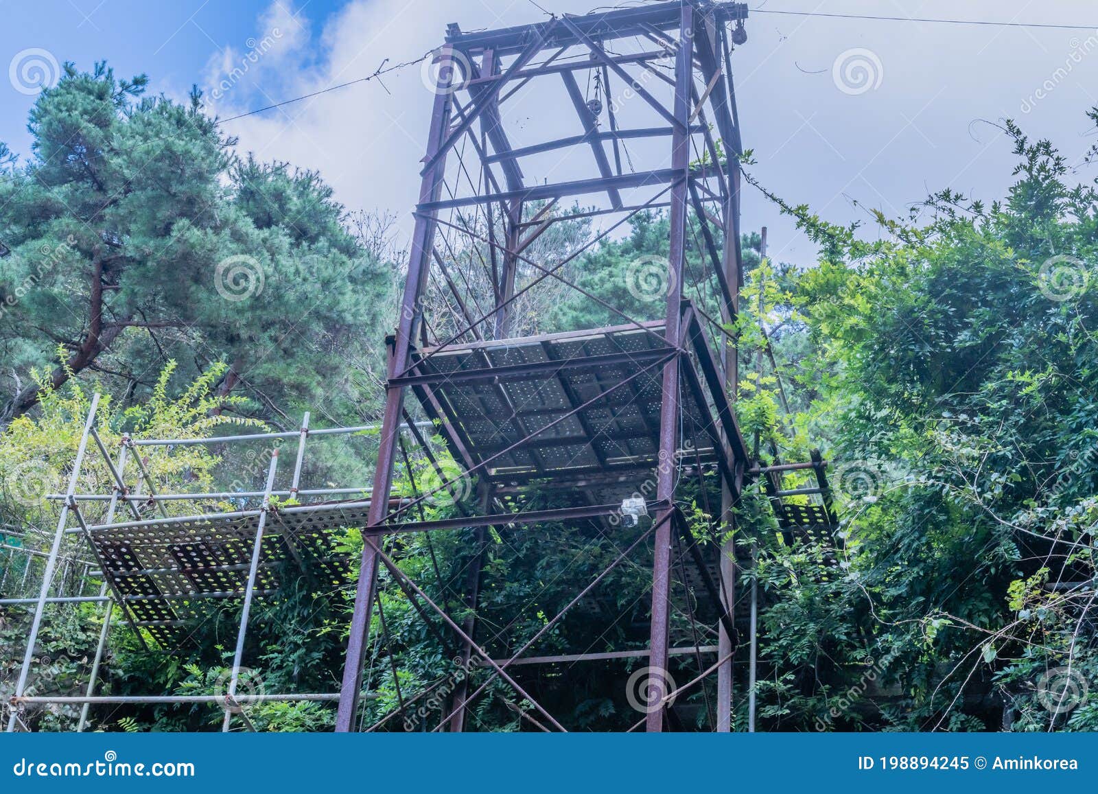 Open Metal Frame Elevator Next To Mountain Wall Stock Image - Image of ...