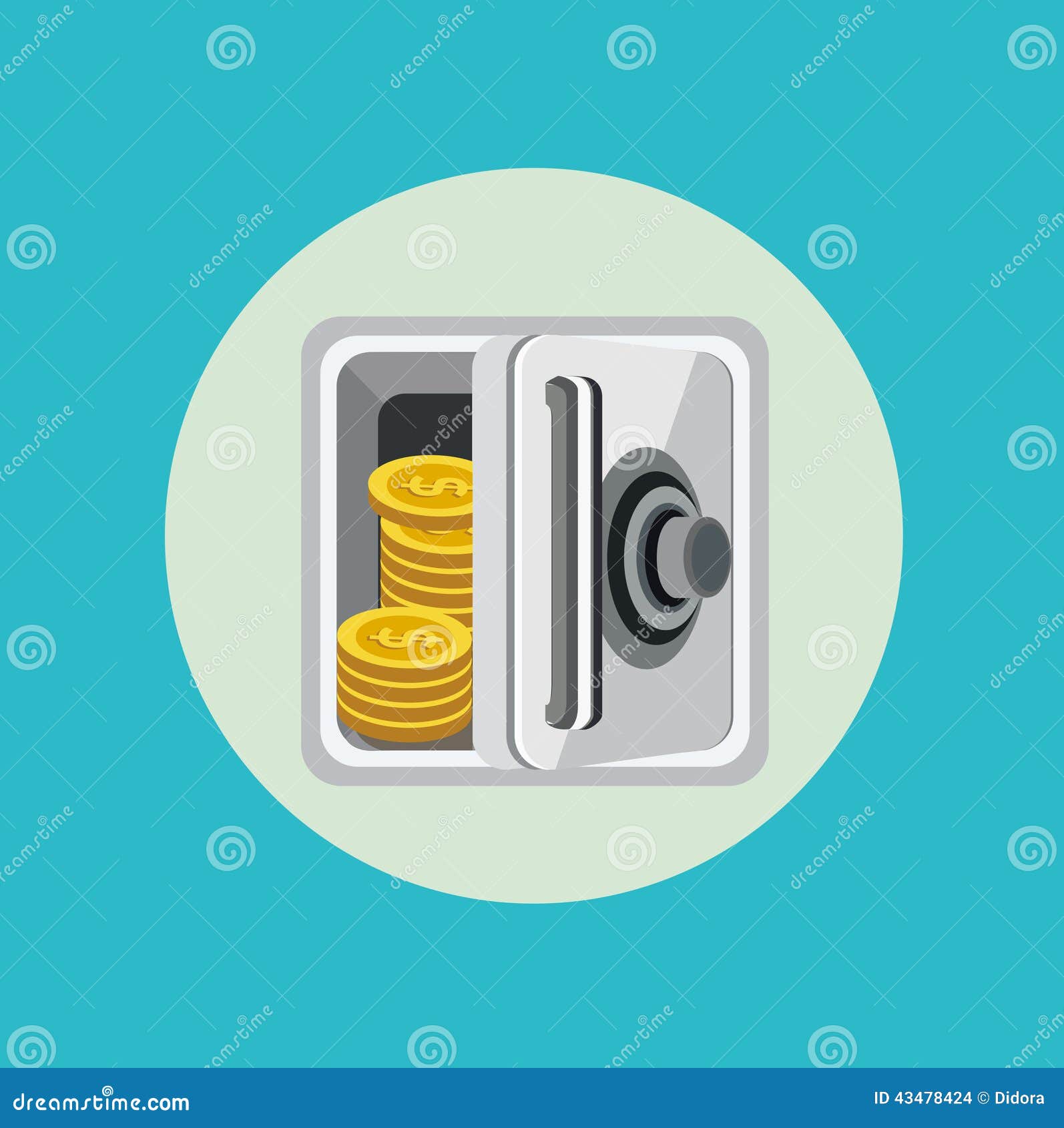 Open Metal Safe with Golden Coins Flat Design Stock Vector ...