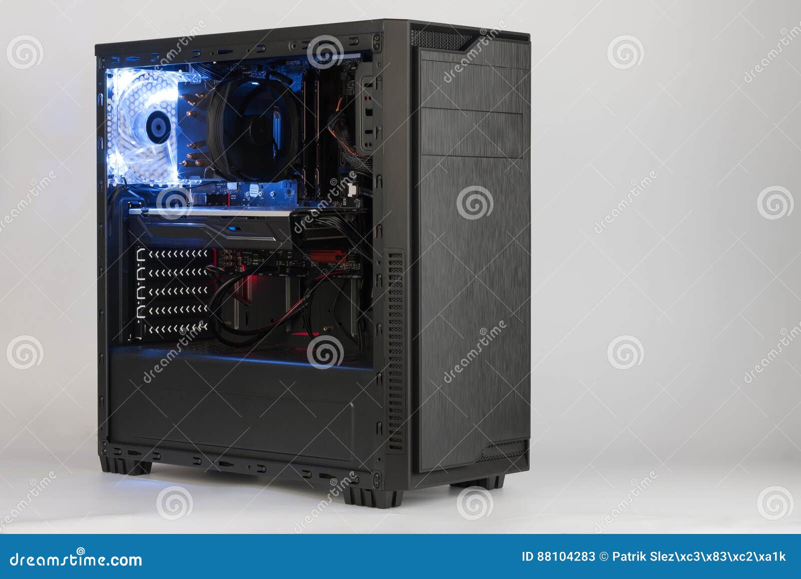 Open Midi Tower Computer Case on White Background. Stock Image - Image ...