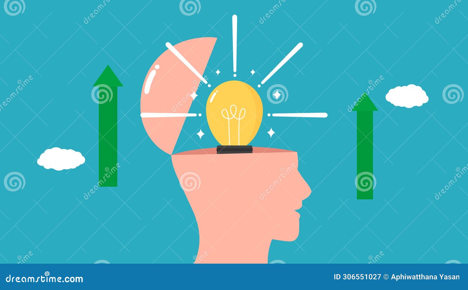Open Mind with Lightbulb Idea Concept. Vector Illustration Flat Design ...