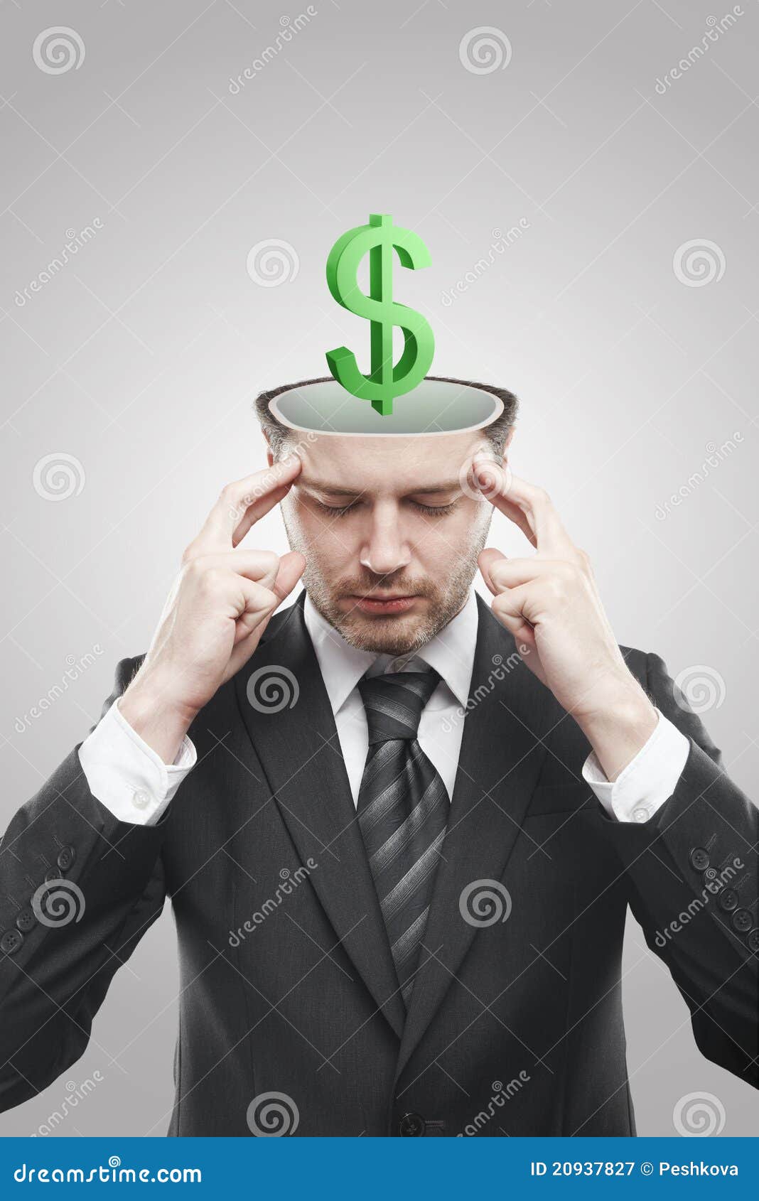 Open Minded Man with 3d Green Dollar Sign Inside Stock Image - Image of ...
