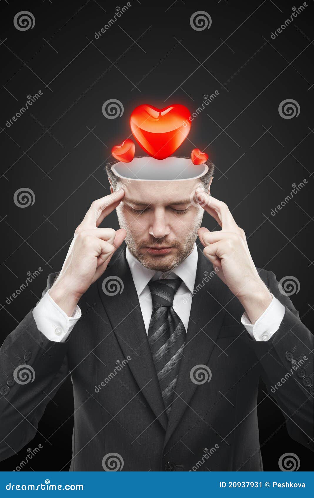 Open Minded Man with Hearts Inside Stock Image - Image of empty, human ...