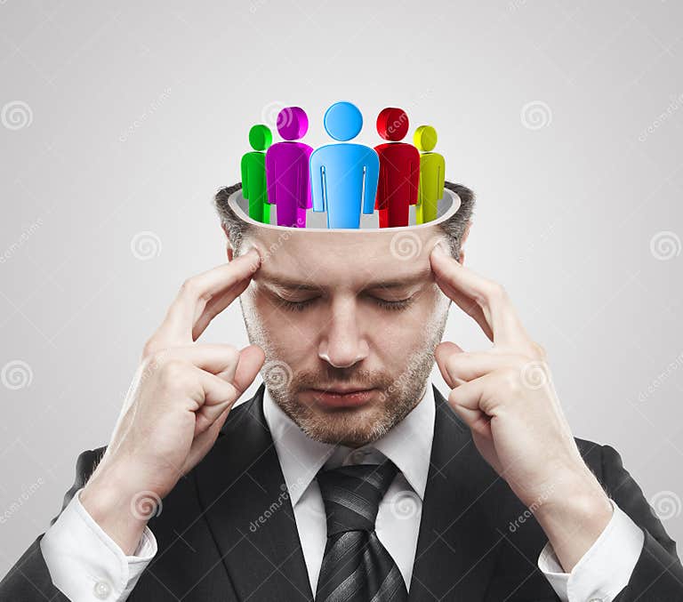 Open Minded Man with Social People Inside Stock Image - Image of ...