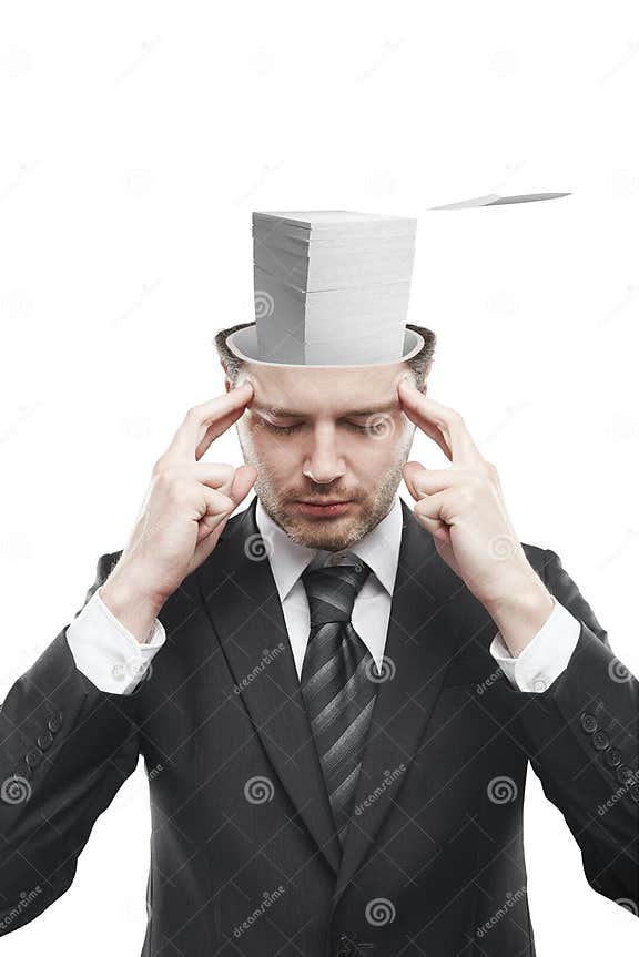 Open Minded Man with Stack of Papers Inside Stock Image - Image of ...