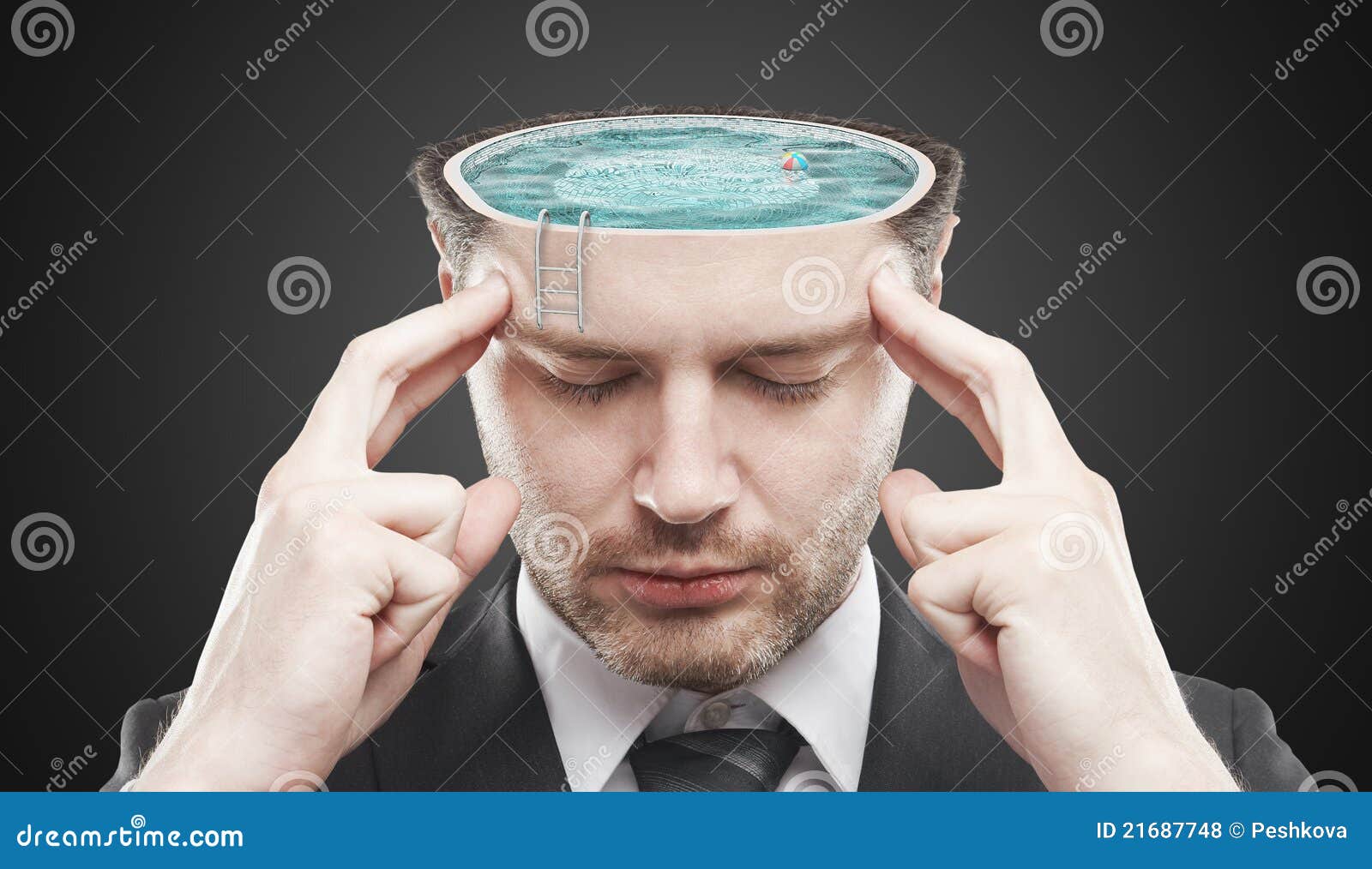 Open Minded Man with Swimming Pool Inside Stock Photo - Image of ...