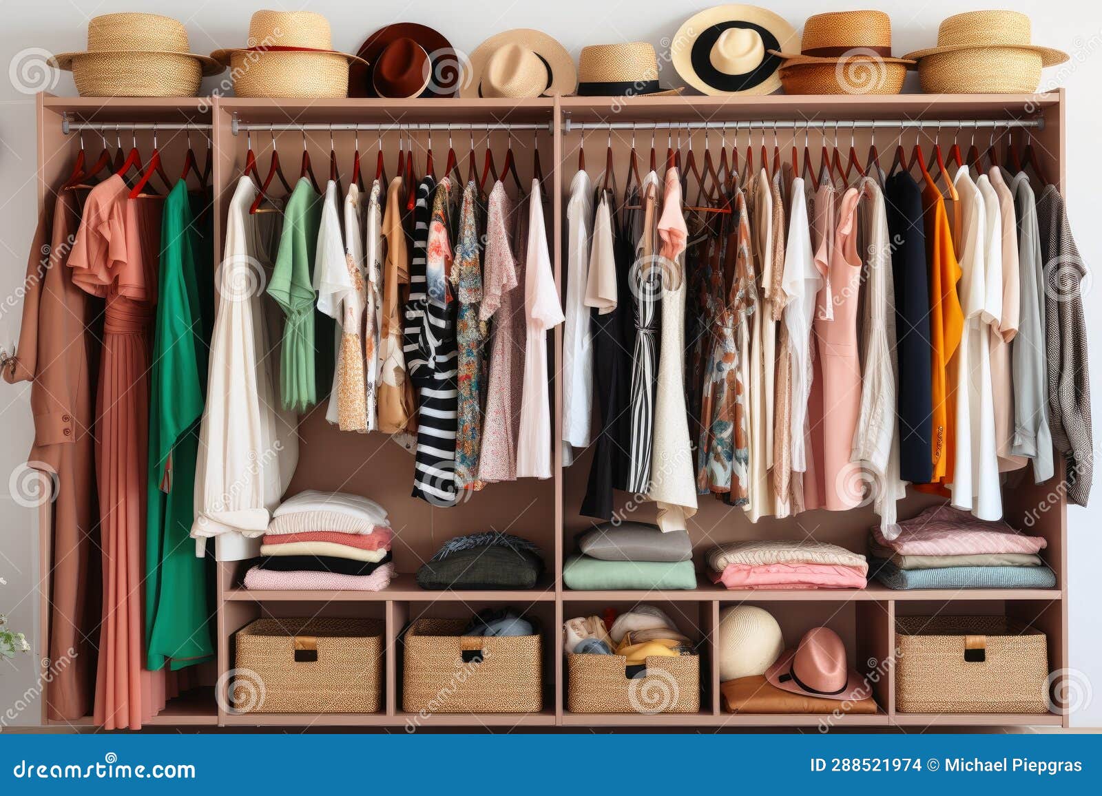 An Open Modern Closet of a Female with Some Clothes Stock Photo - Image ...