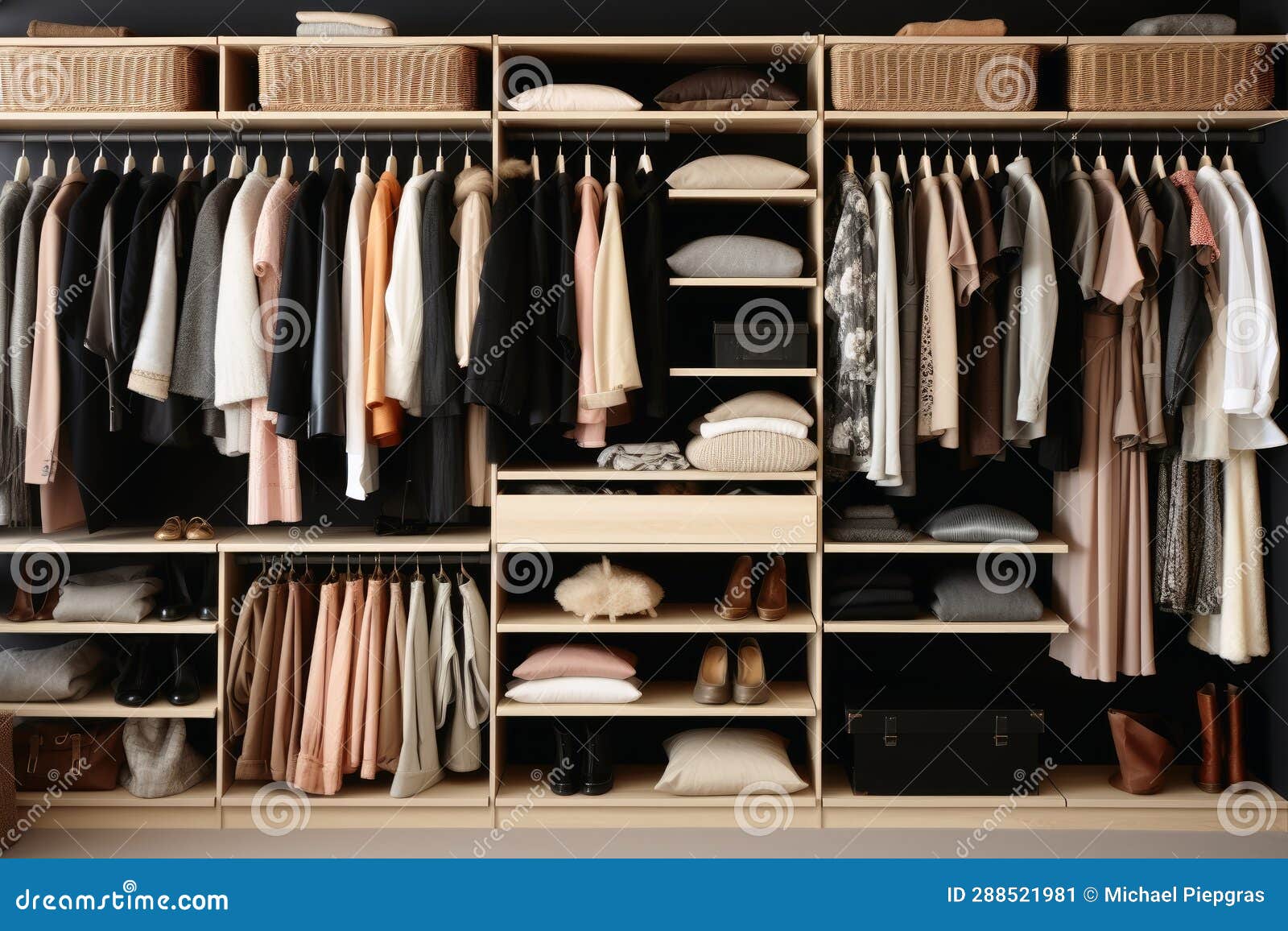An Open Modern Closet of a Female with Some Clothes Stock Illustration ...