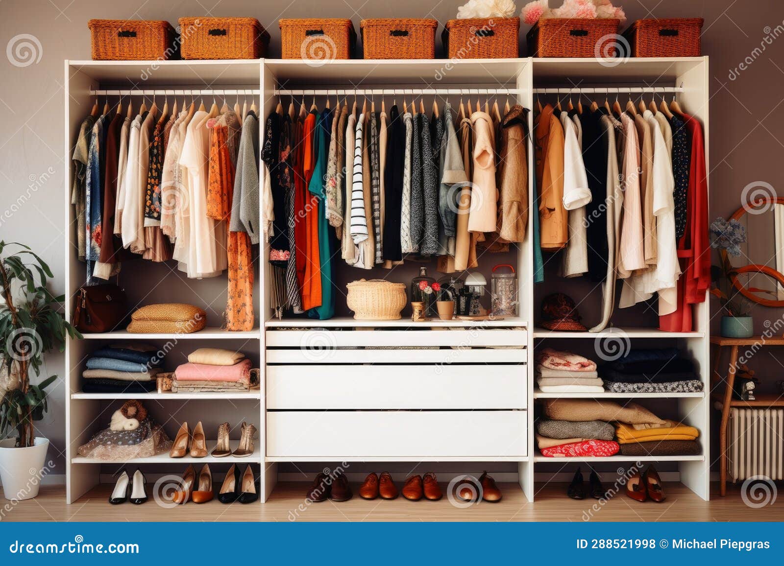 An Open Modern Closet of a Female with Some Clothes Stock Illustration ...