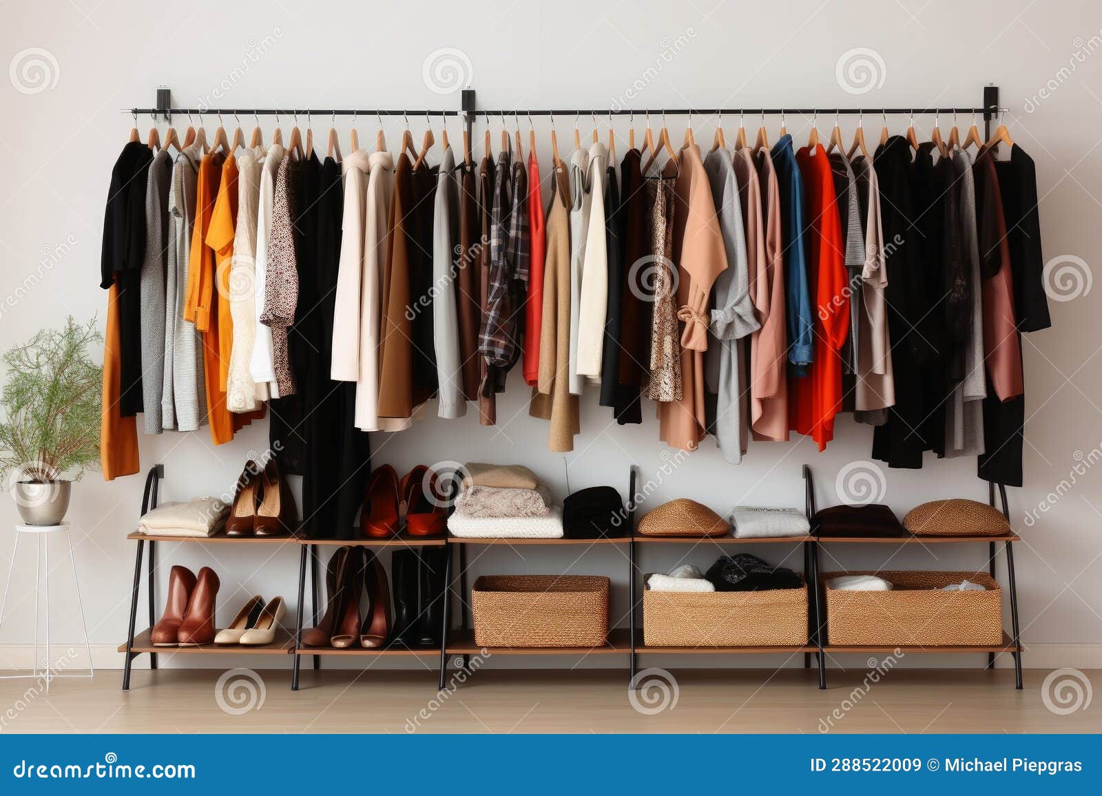 An Open Modern Closet of a Female with Some Clothes Stock Illustration ...
