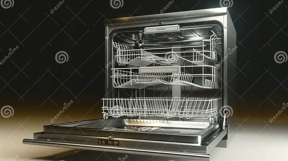 An Open Modern Dishwasher Revealing Its Interior Racks and Compartments ...