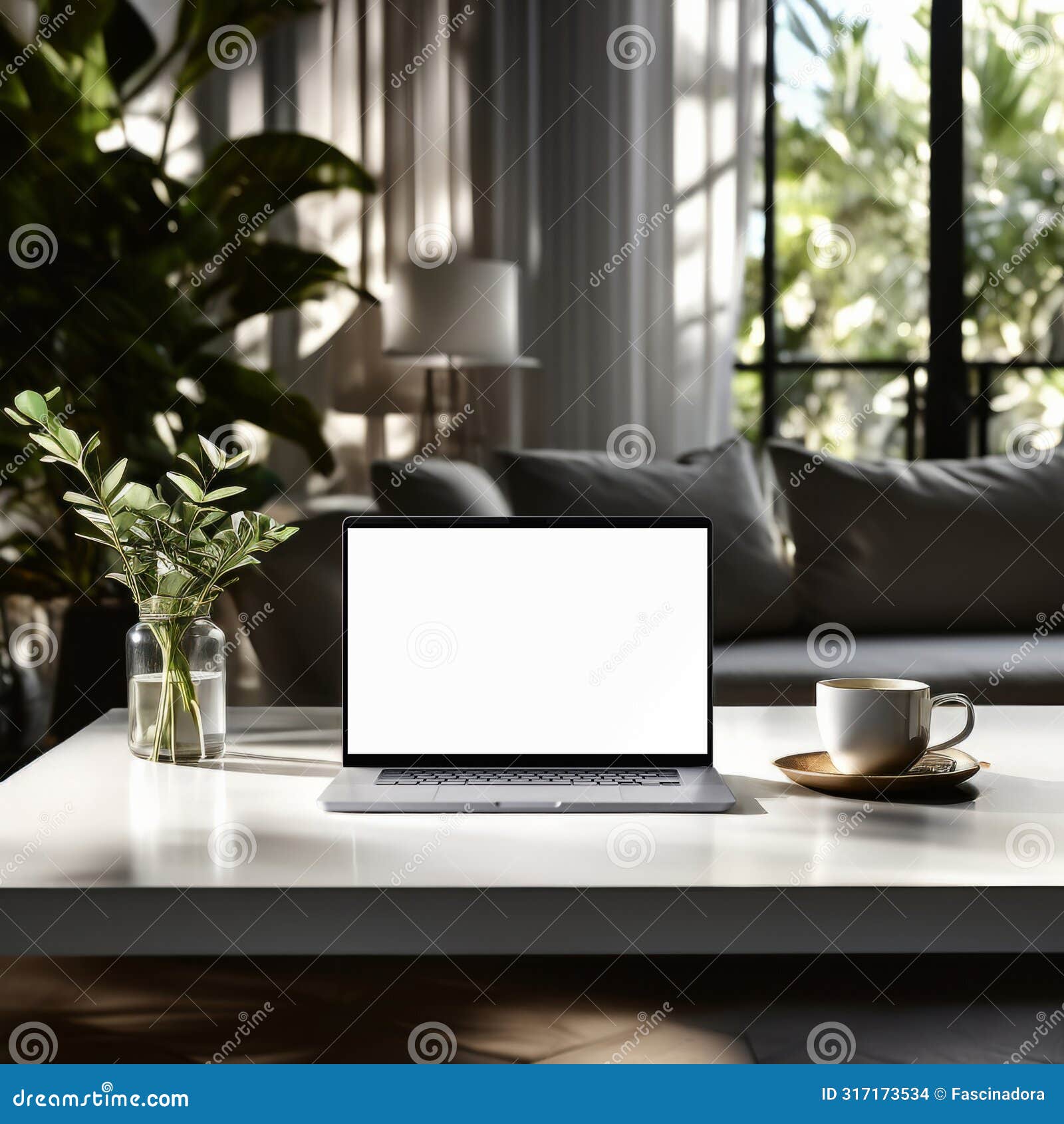 Open Modern Laptop with Blank White Screen Mockup Stock Photo - Image ...