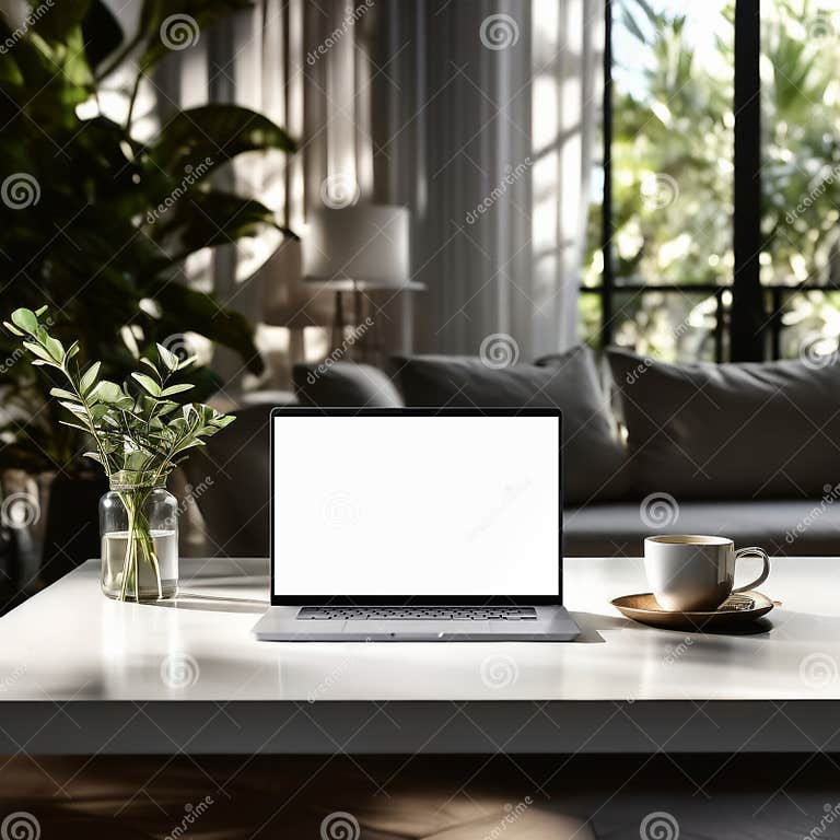 Open Modern Laptop with Blank White Screen Mockup Stock Photo - Image ...