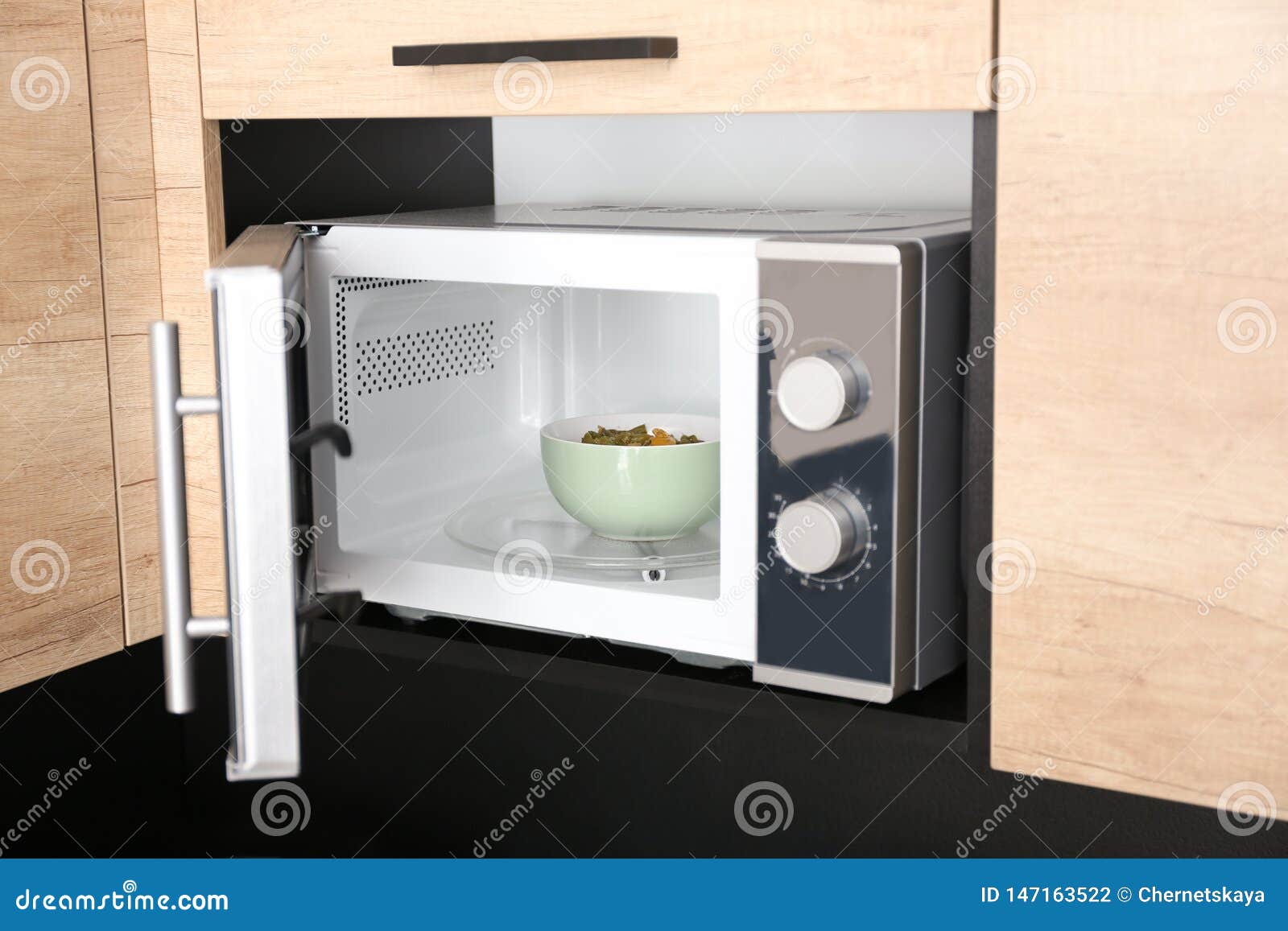 Open Modern Microwave Oven with Dish Stock Photo - Image of kitchen ...