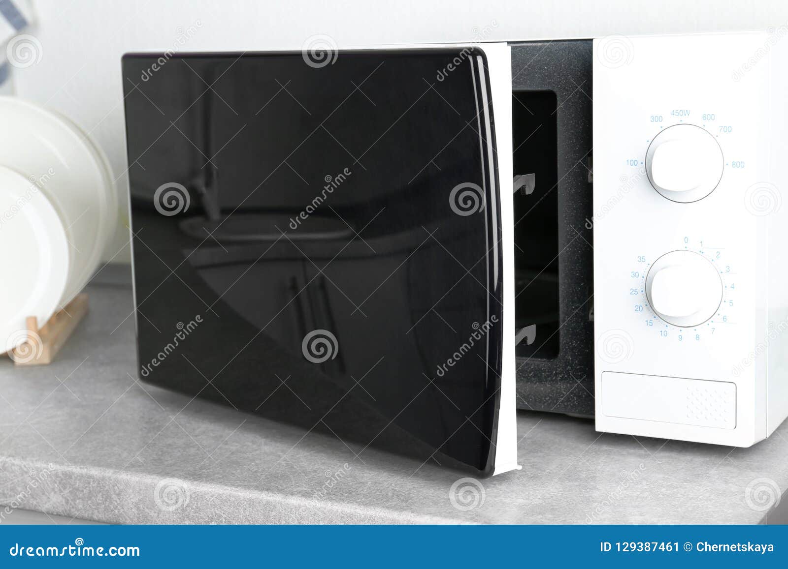 Open Modern Microwave Oven on Table Stock Image - Image of home ...