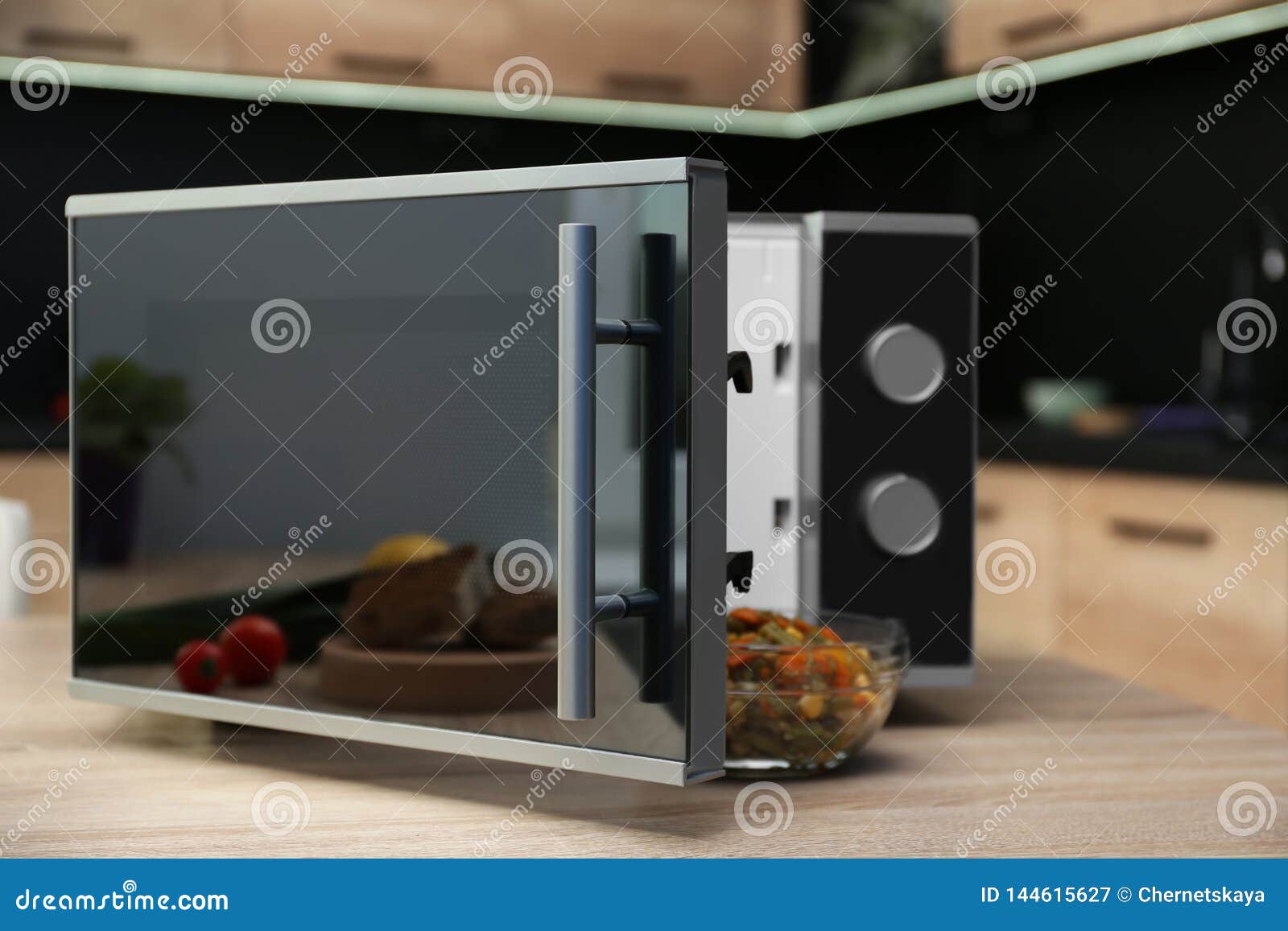 Open Modern Microwave Oven on Table Stock Image - Image of clean, dish ...