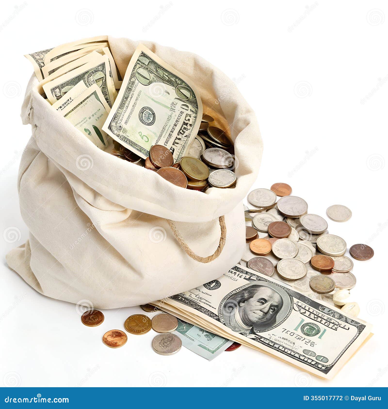 Open Money Bag Isolated on White Background Stock Photo - Image of ...