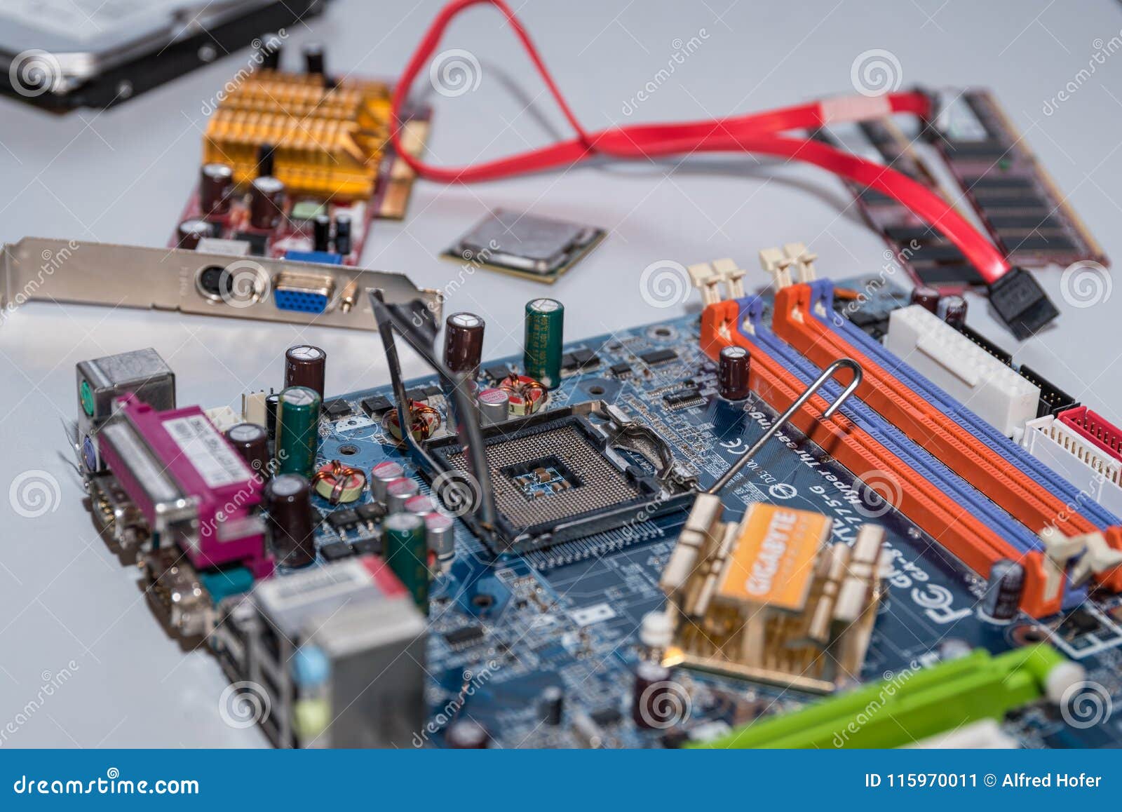 Open Motherboard of a Computer Stock Image - Image of slot, technology ...