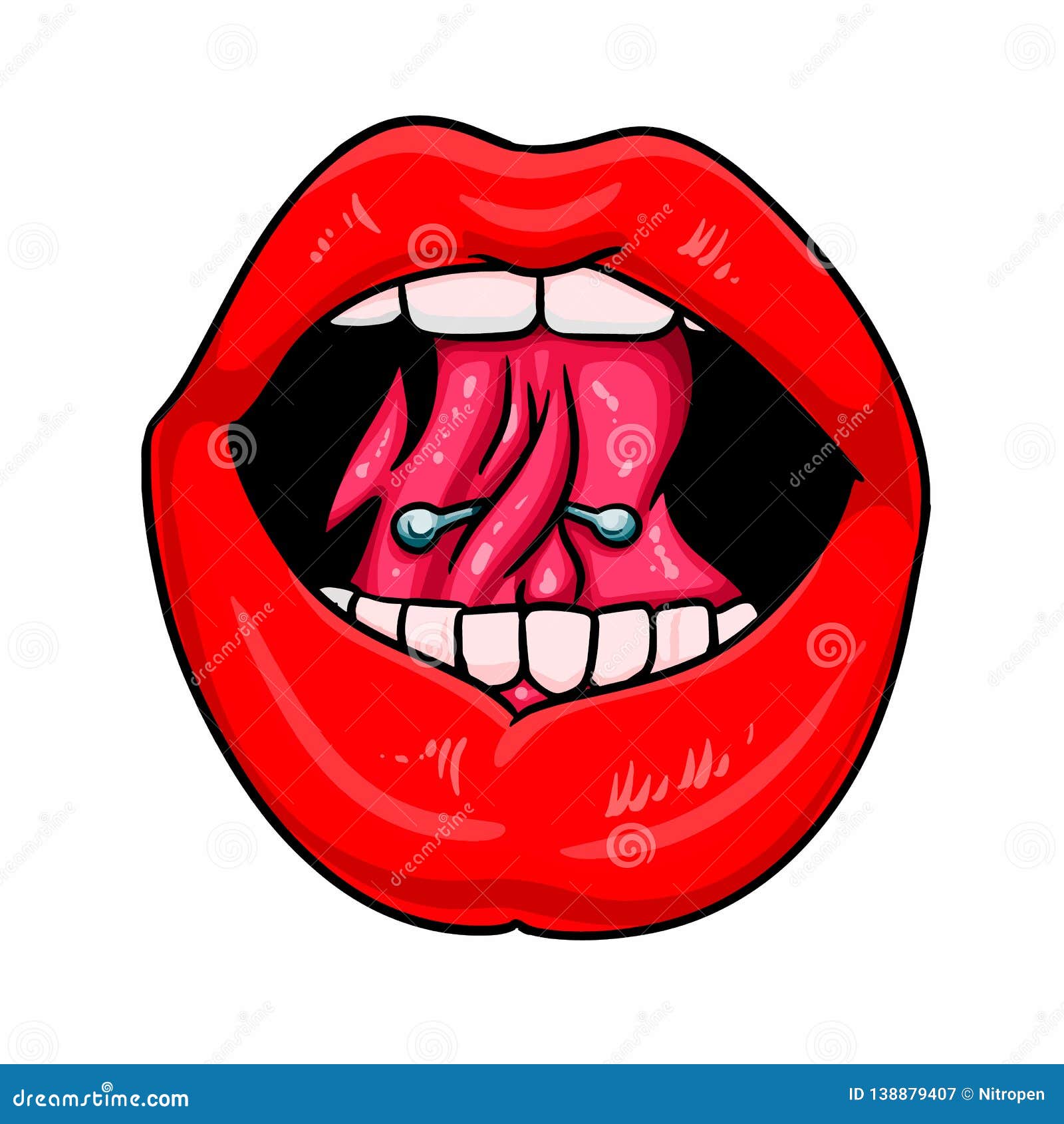 Pierced Tongue Colored Outline Icon Vector Tongue Piercing 120638479