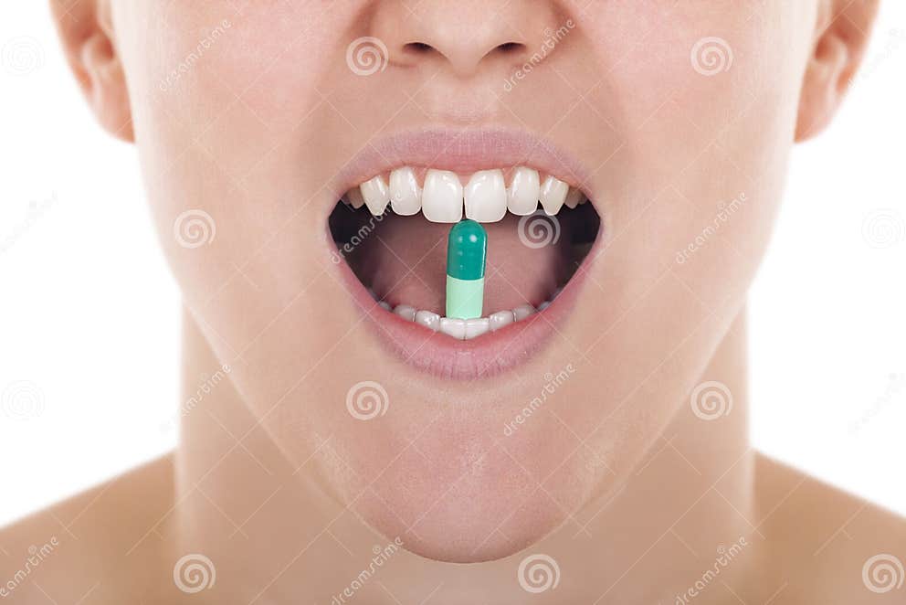 Open Mouth with Pill between Teeth Stock Image - Image of human, face ...