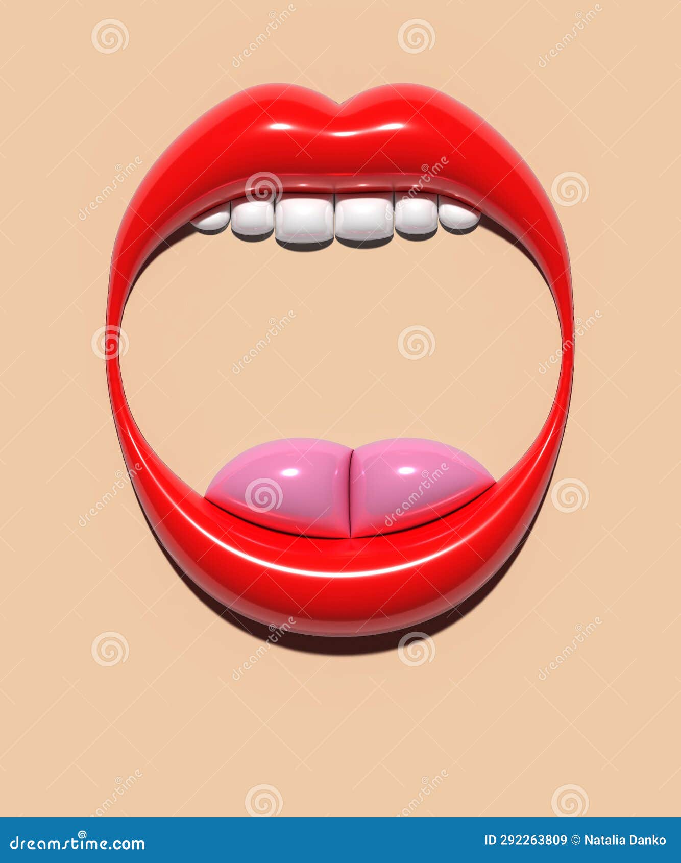 Open Mouth with Red Lips and White Teeth, Screaming. 3D Rendering ...