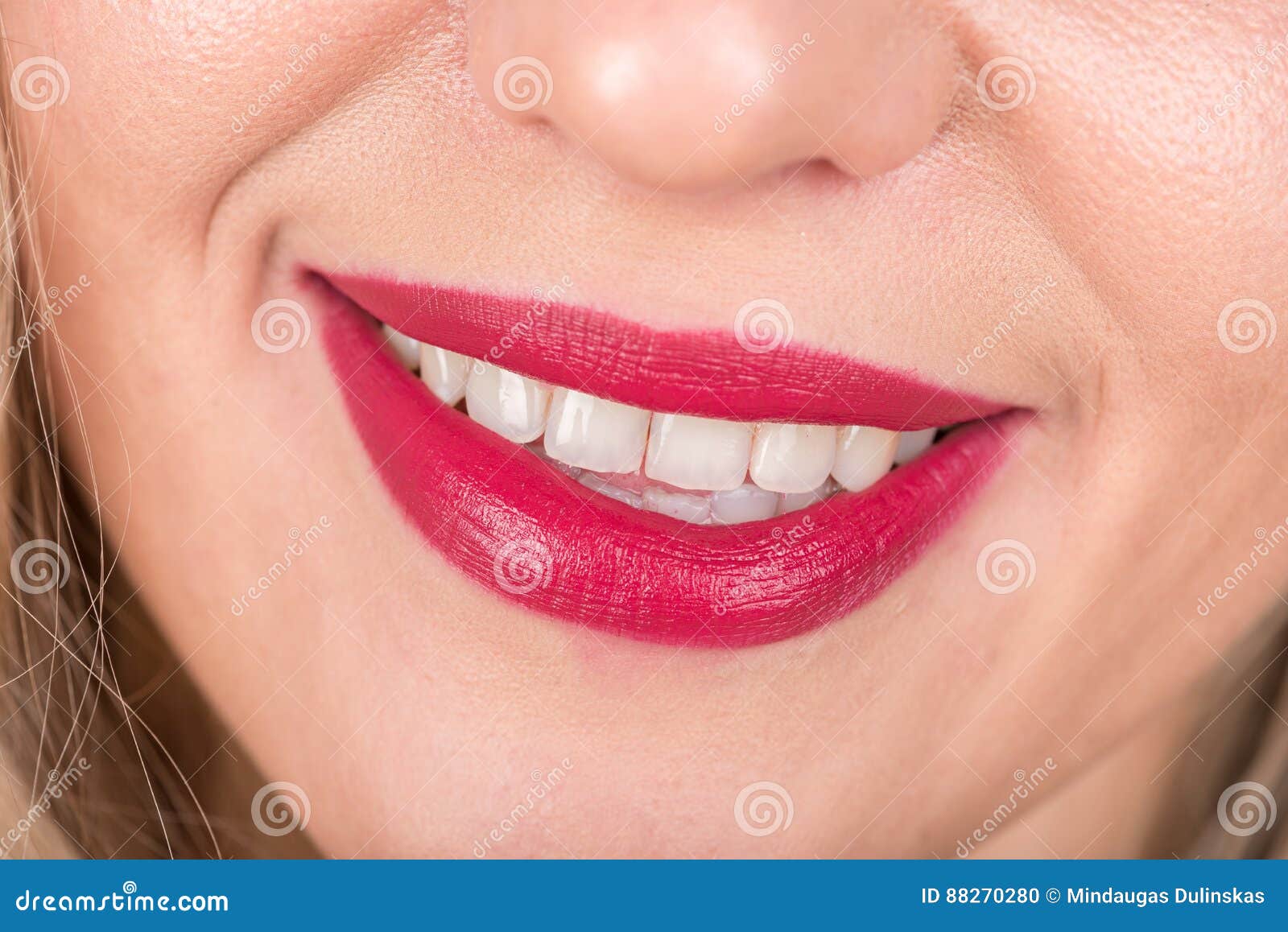 Open Mouth and Woman Smile with Red Lips and White Teeth. Stock Photo ...