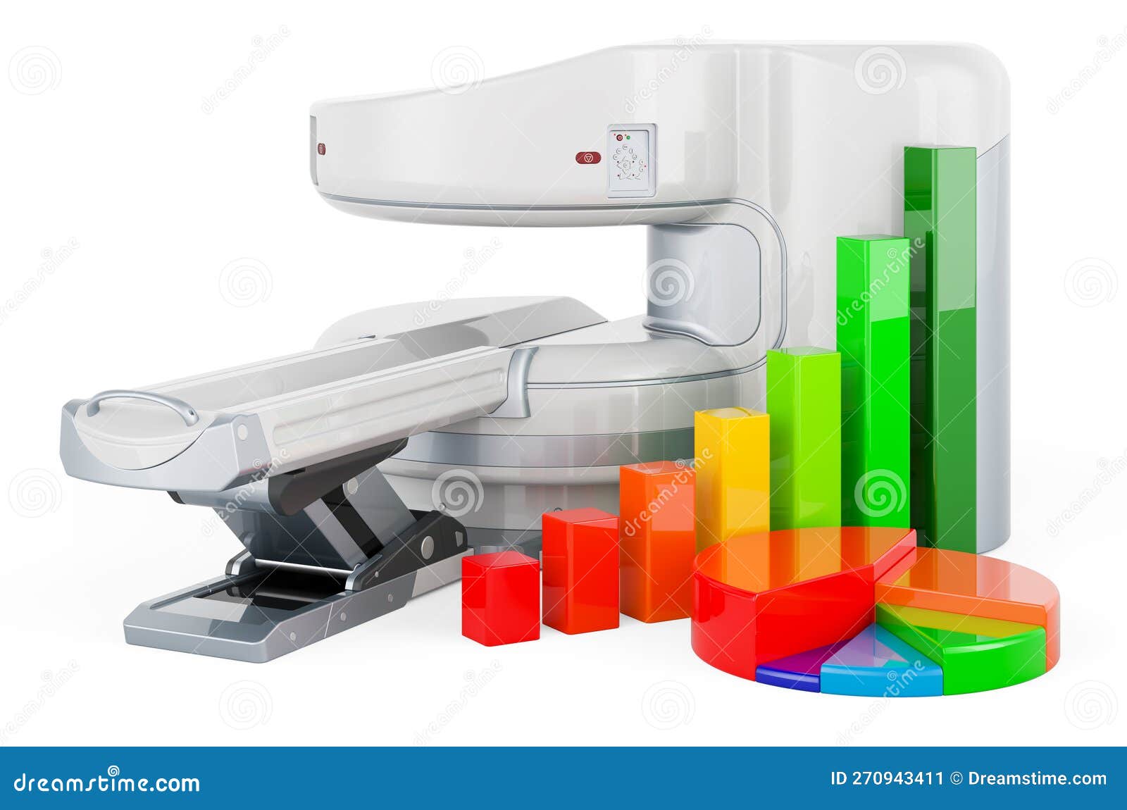 Open MRI Machine with Growth Bar Graph and Pie Chart. 3D Rendering ...