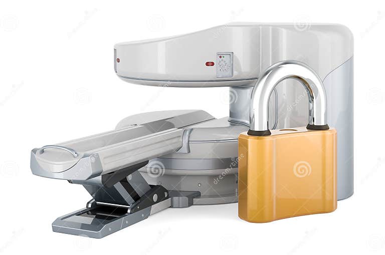 Open MRI Machine with Padlock, 3D Rendering Stock Illustration ...