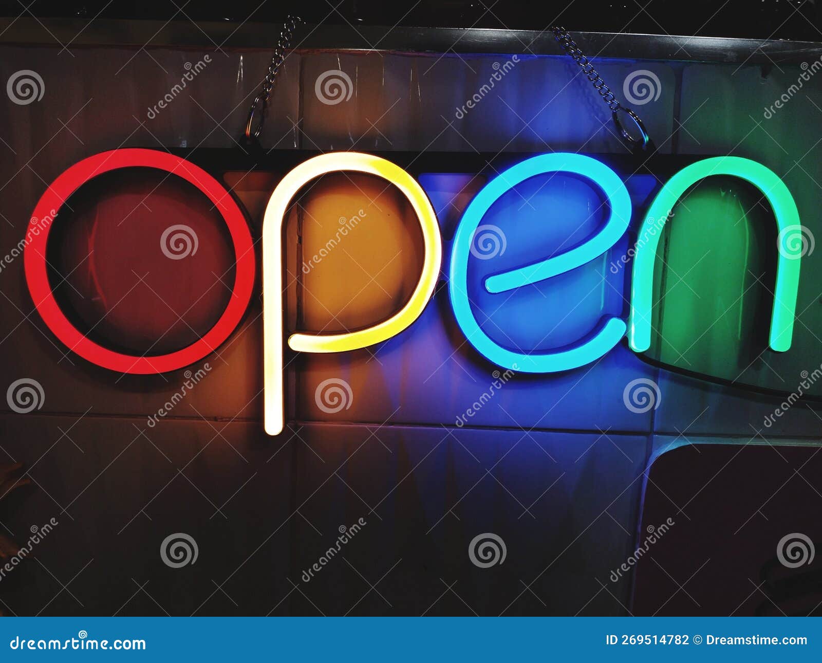 OPEN Neon Light in the Dark Stock Photo - Image of advertising, open ...