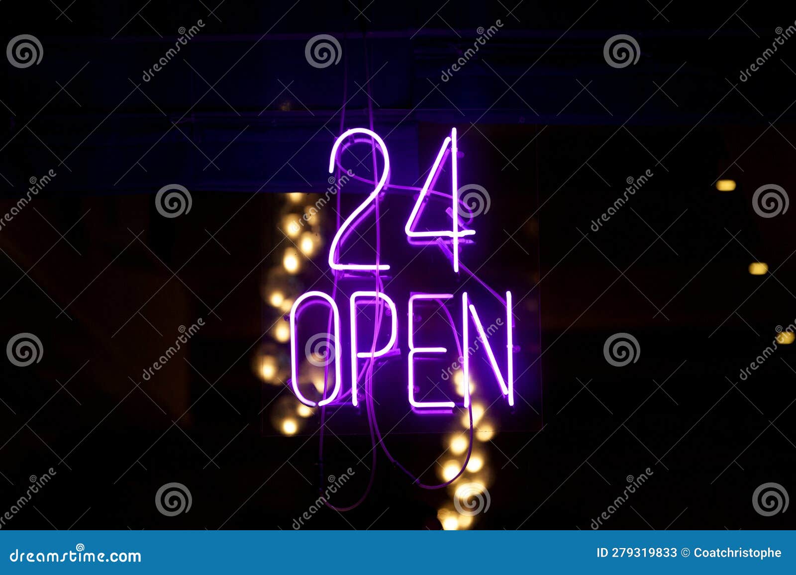 24 open - Neon light stock image. Image of people, equipment - 279319833