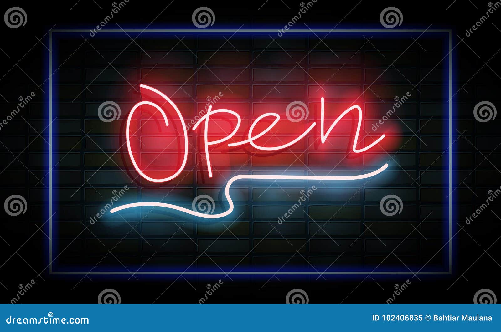 Open Neon Sign on Brick Wall Stock Vector - Illustration of business ...