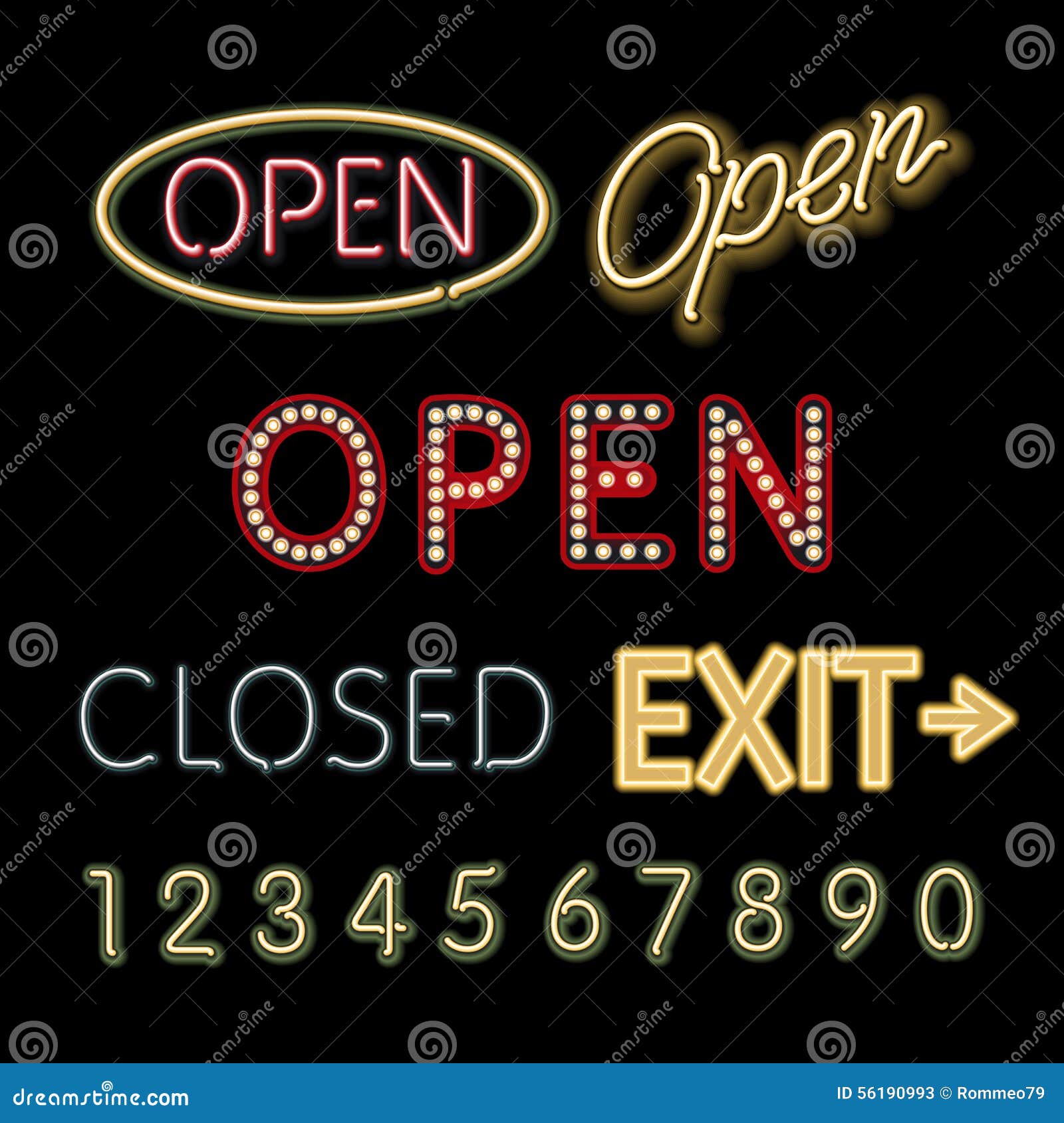 Open Neon Sign Closed Exit Figures Vector Stock Vector - Illustration ...